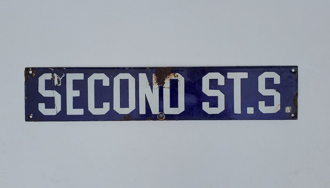 Antique Porcelain Second Street South Sign Blue With White - Etsy
