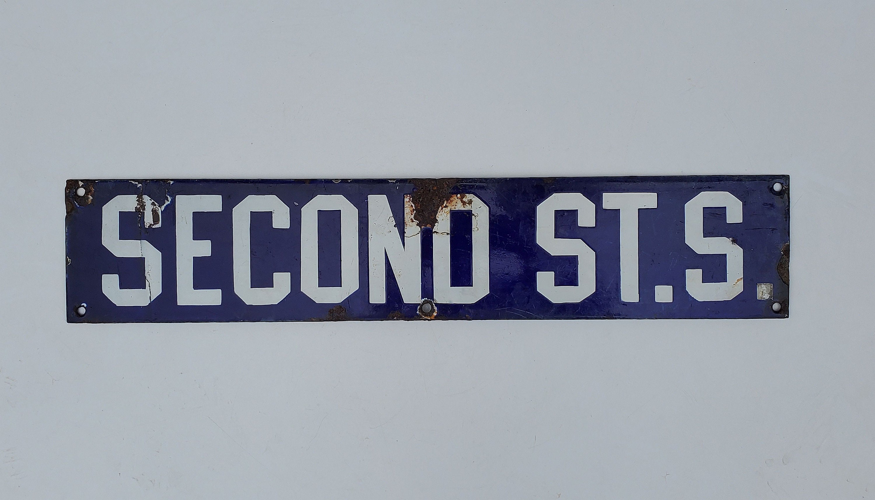 Antique Porcelain Second Street South Sign Blue With White - Etsy