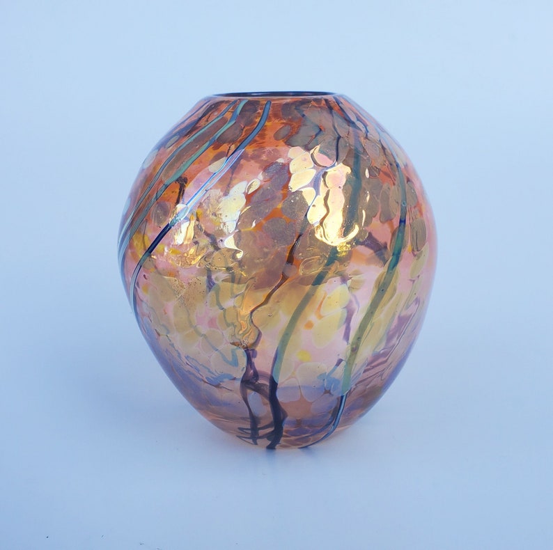 Tim Lazer California Art Glass Vase - Iridescent Gold Oil Spot Vase ...