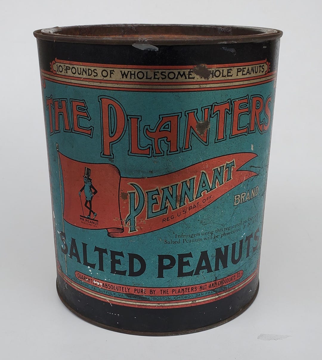Antique Planters Peanuts Pennant Brand Slated Peanuts 10 Pound Tin - Mr ...