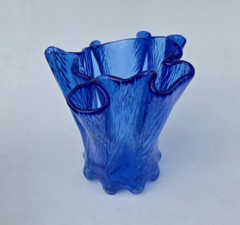 Hadeland Glassverks of Norway Cobalt Blue FURU Free Form Mid Century ...