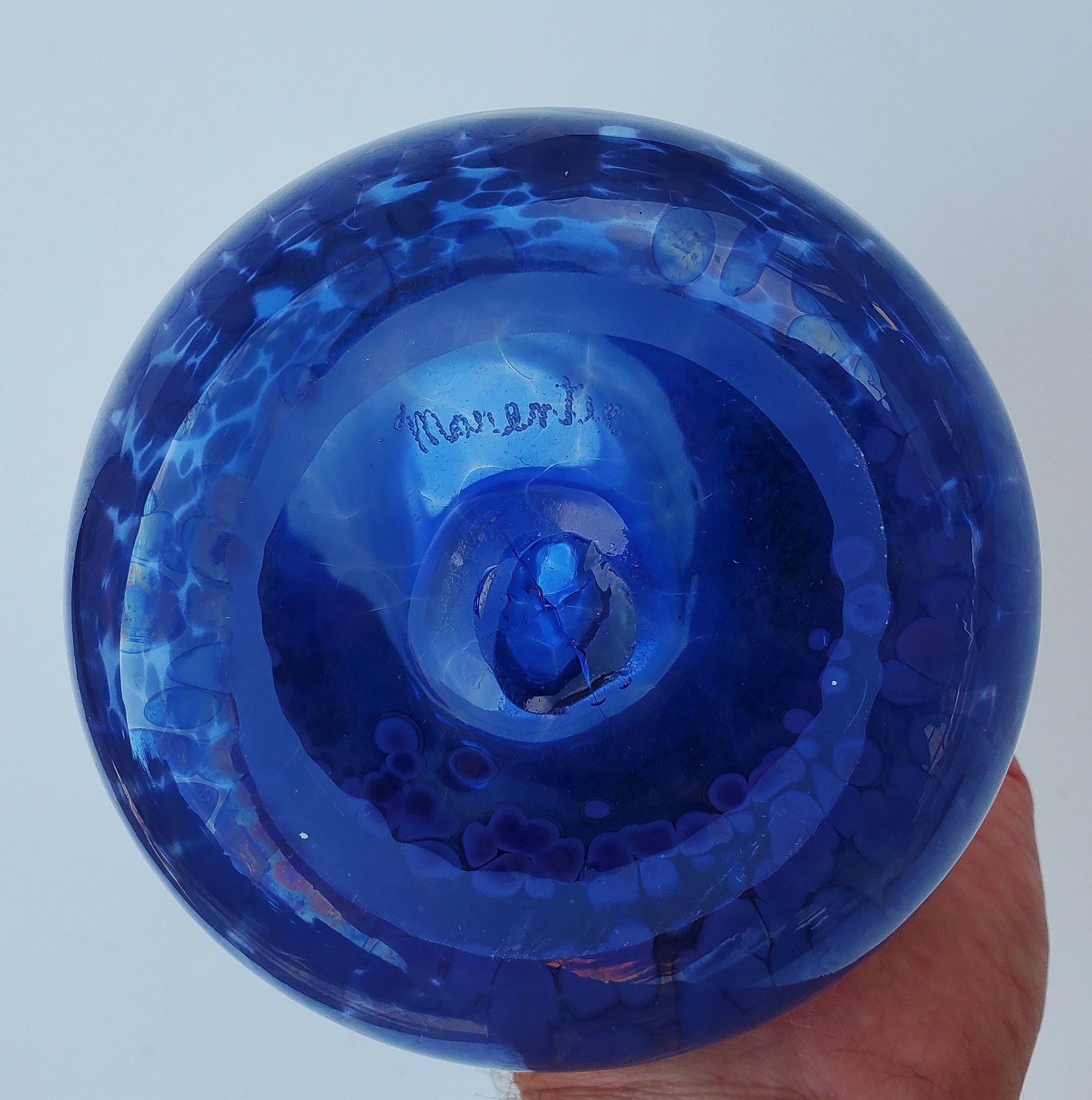 Mike Marentic Studio Art Glass Vase Blue Oil Spot Vase Art | Etsy