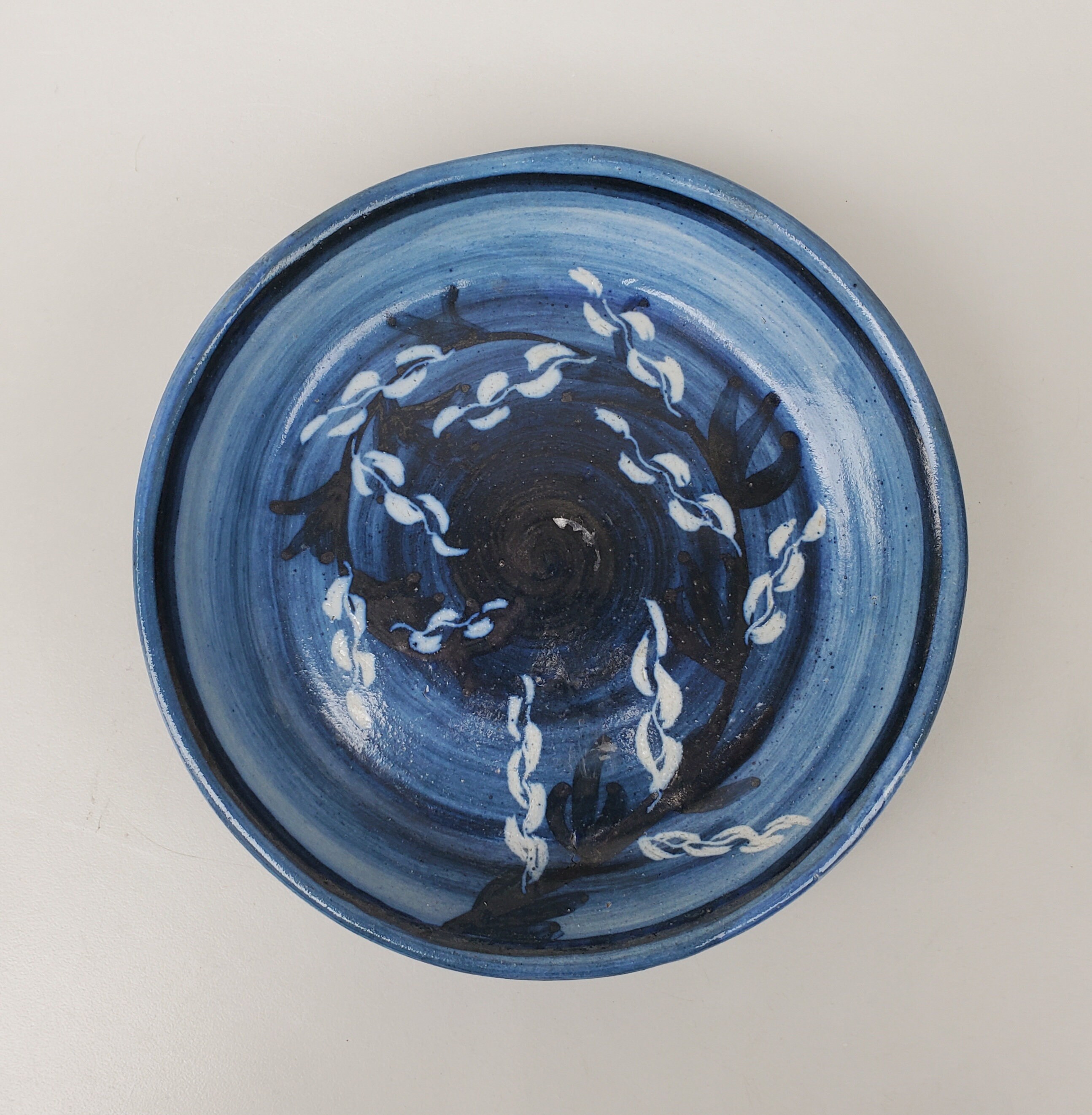 Dorchester Pottery Hand Decorated Stoneware Blue Bowl - White Floral ...
