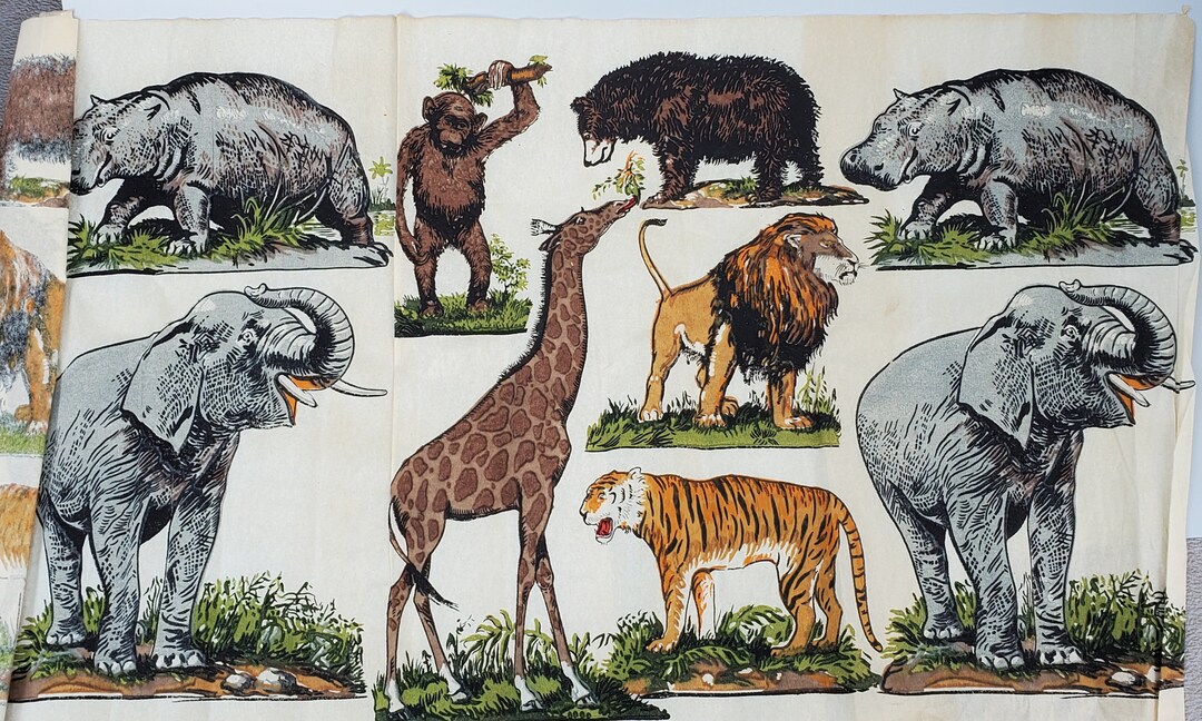 Vintage Dennison Zoo Animal Print Crepe Paper - Giraffes - Elephants ...