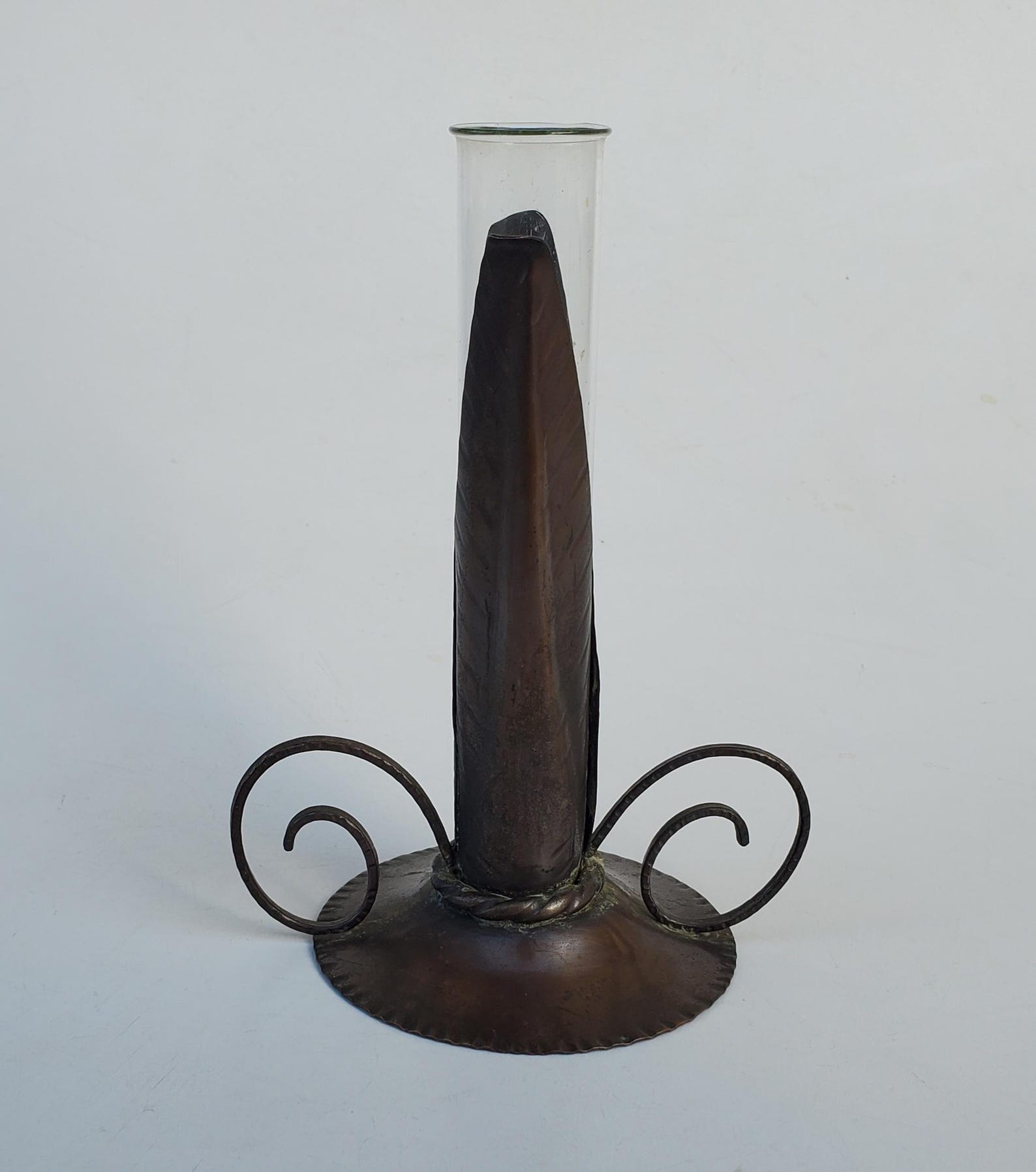 Craftsman Studios Hammered Copper Long Leaf Handled Flower Vase - Old ...