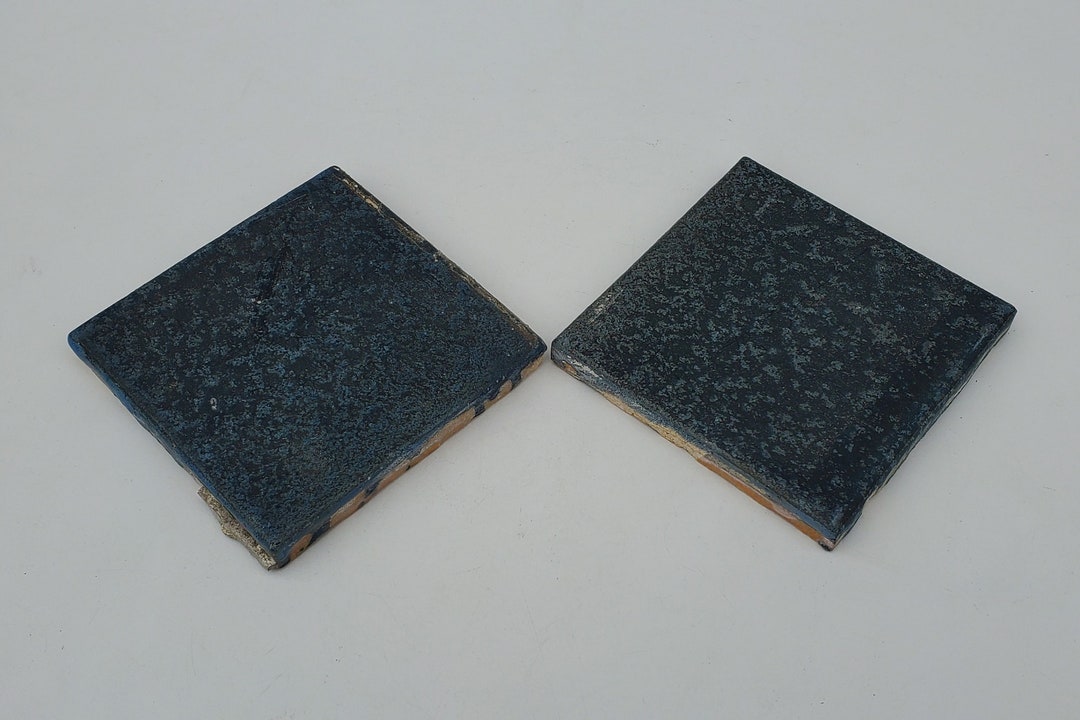 Early Strobl Arts and Crafts Era Pottery Tiles - Curdled Blue Glaze ...