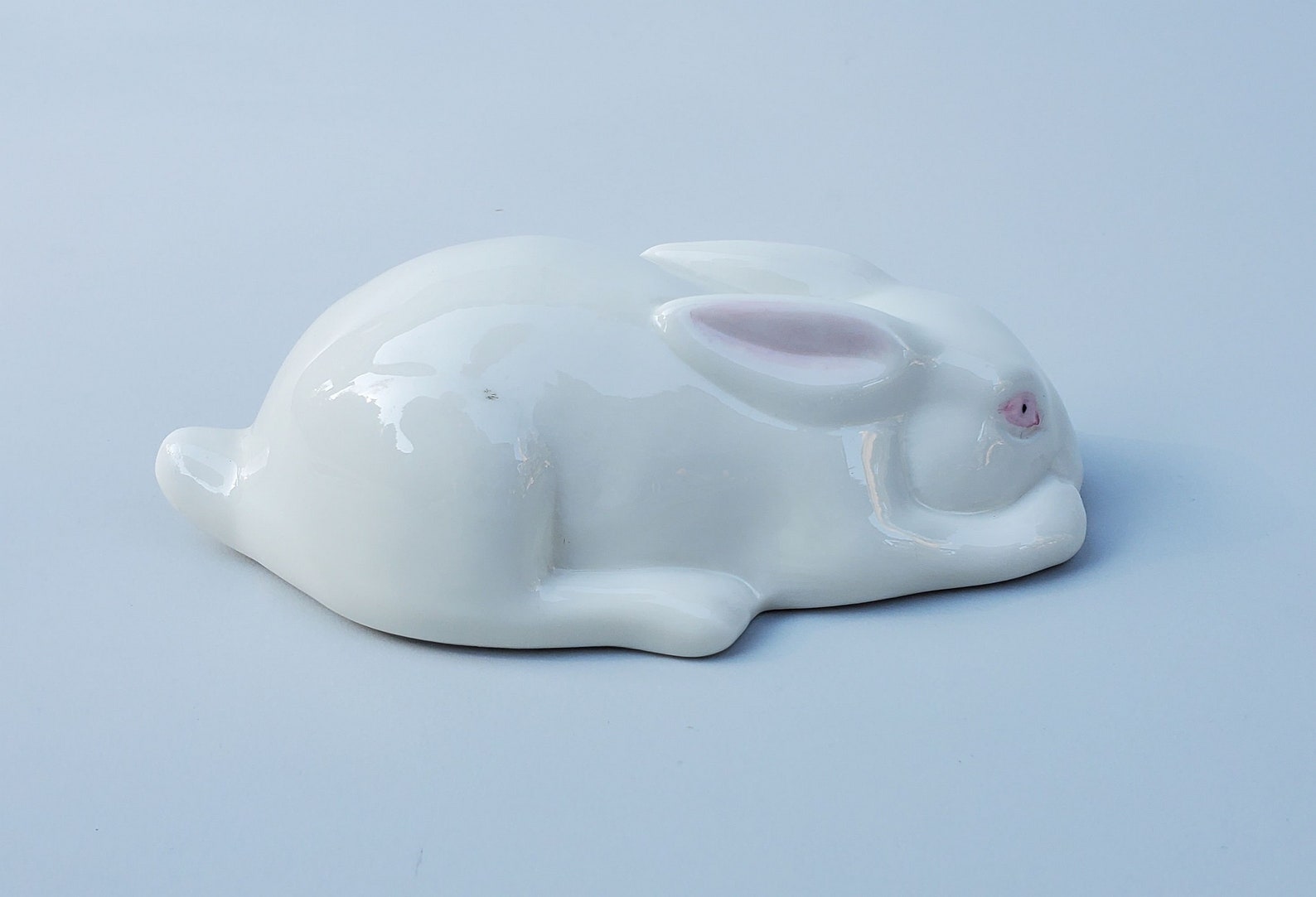 Belleek Porcelain Resting Bunny Figure Pink Ears and Eyes - Etsy
