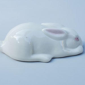 Belleek Porcelain Resting Bunny Figure - Pink Ears and Eyes - Made in ...