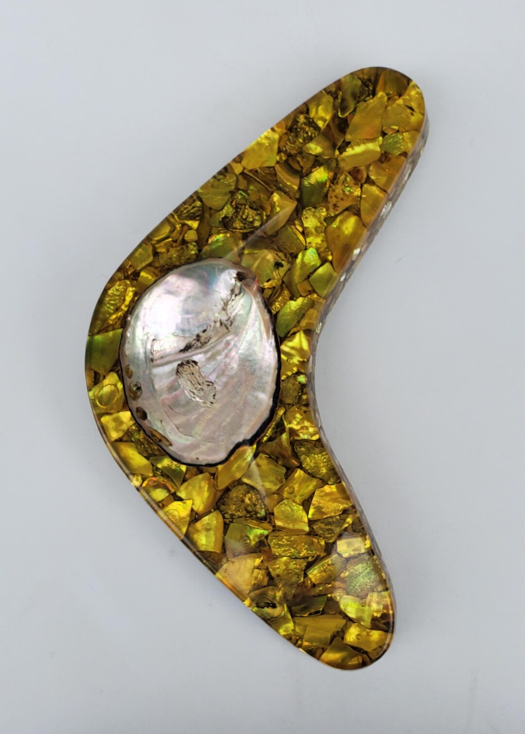 Mid Century Era Boomerang Design - Gold Resin Abalone Shell Ashtray ...