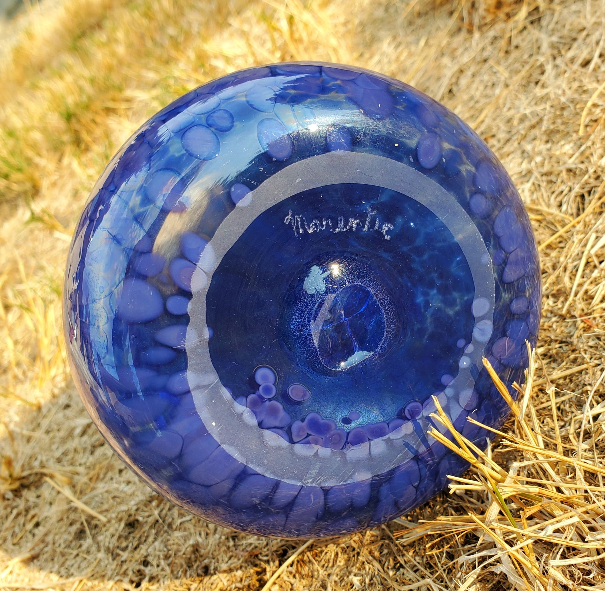 Mike Marentic Studio Art Glass Vase Blue Oil Spot Vase Art | Etsy