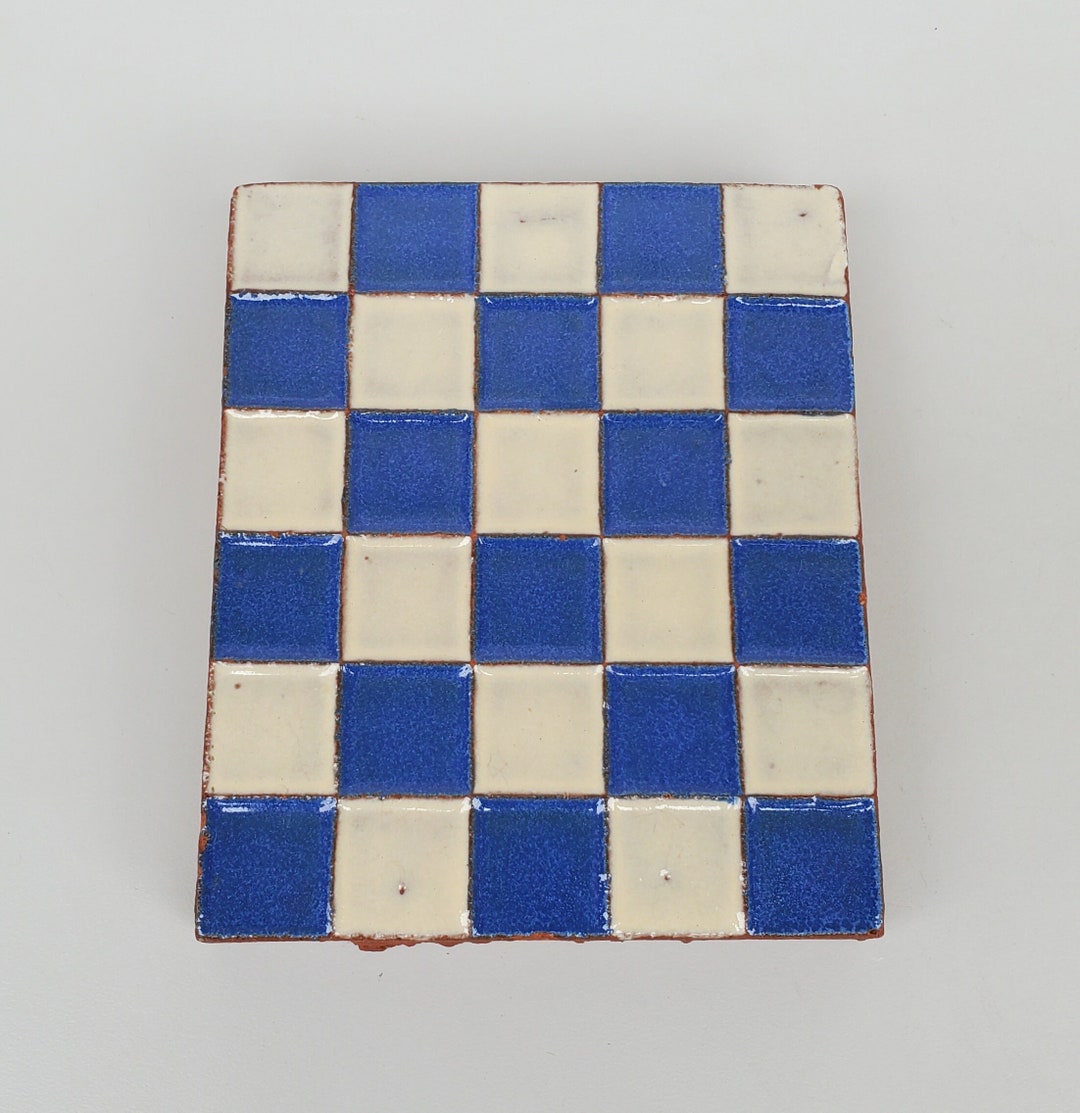 Vintage Gladding Mcbean Pottery Tile - Thick Red Clay - Blue and White ...