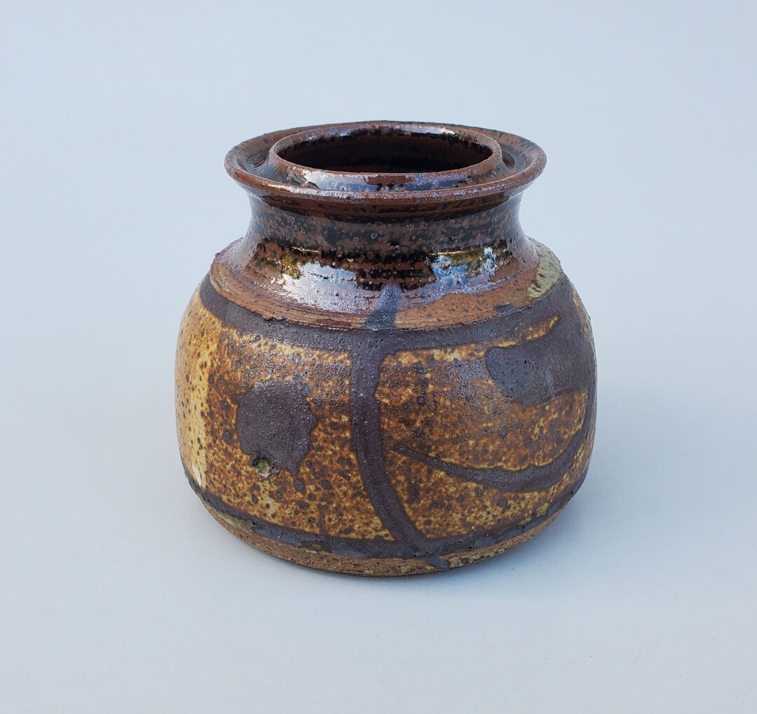 William Creitz Decorated Studio Pottery Vase Abstract Brown Decorated ...