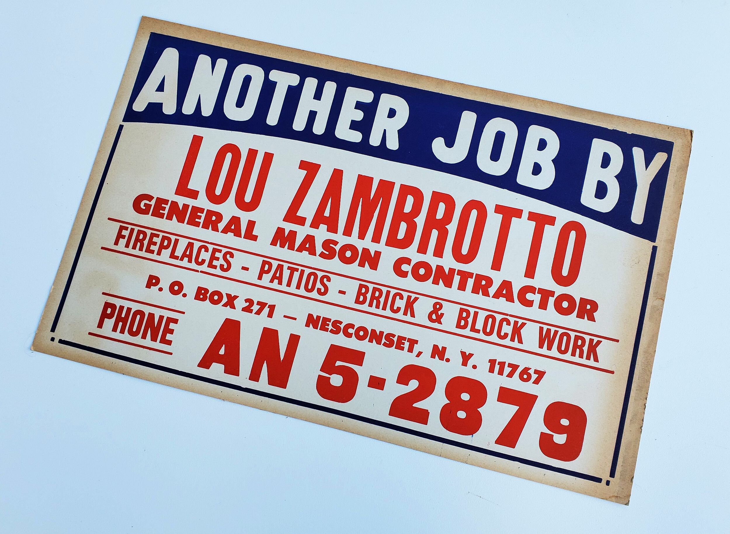 New York Masonry Contractor Advertising Sign Lou Zambrotto | Etsy