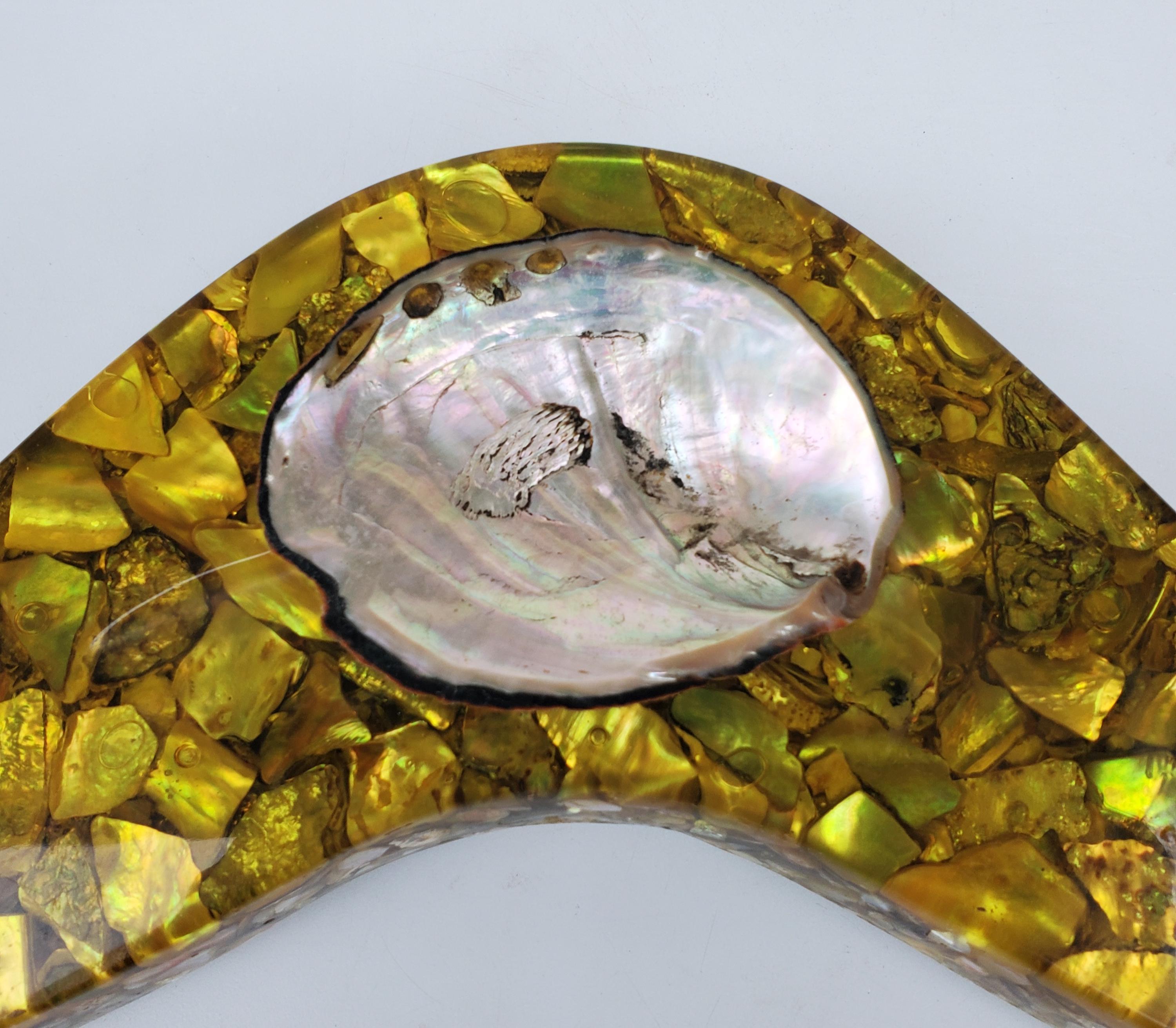Mid Century Era Boomerang Design - Gold Resin Abalone Shell Ashtray ...