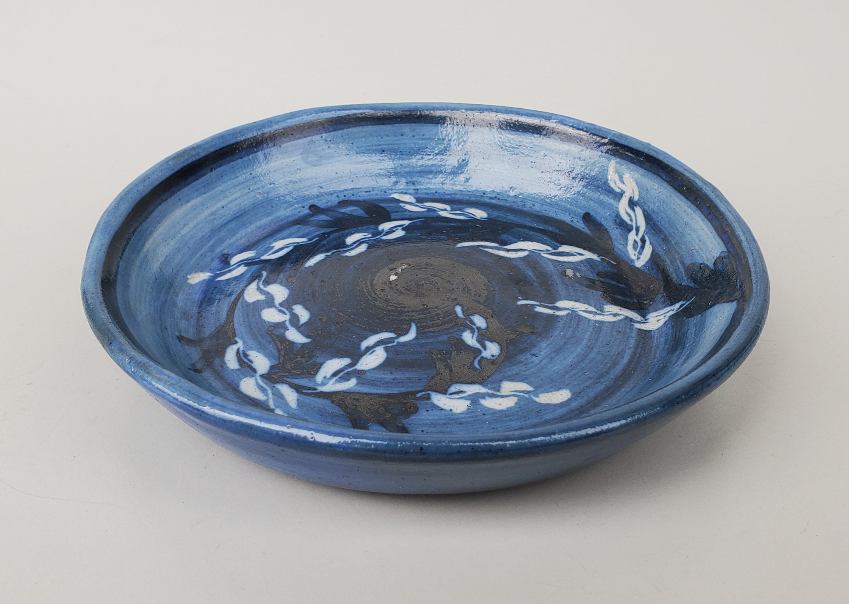 Dorchester Pottery Hand Decorated Stoneware Blue Bowl - White Floral ...