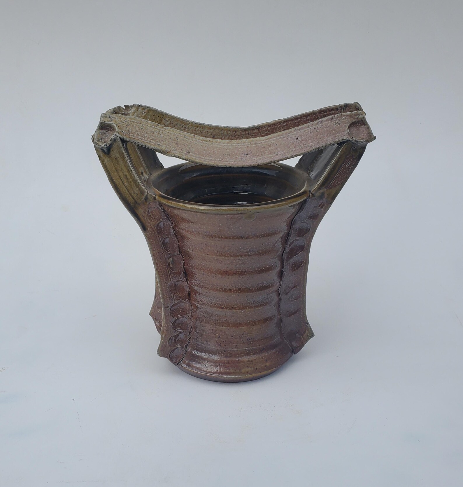 Studio Pottery Double Handled Vase - Wood Fired Glaze - Signed ...