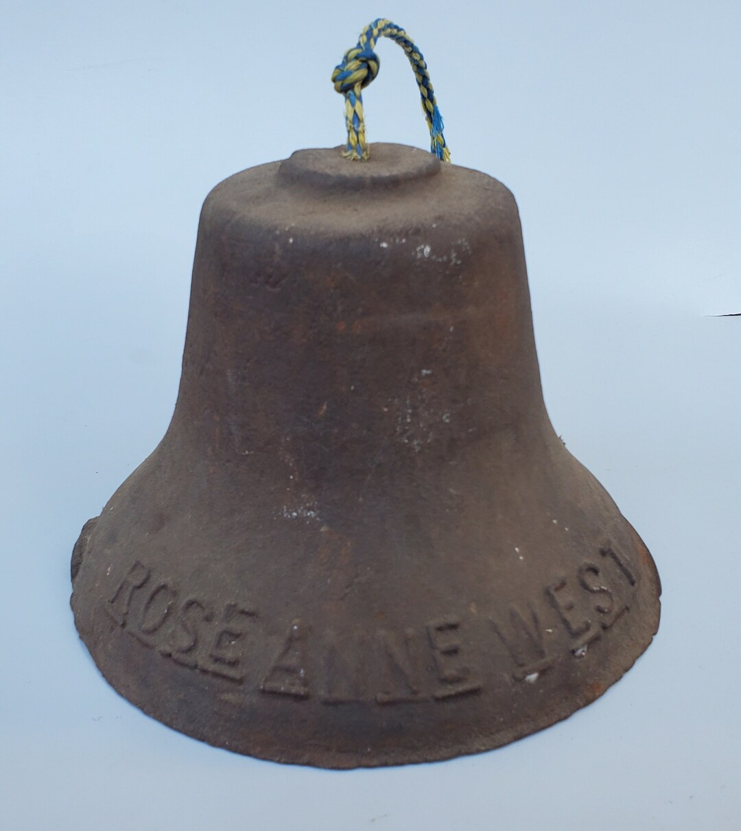 Antique Cast Iron Bell - Rose Anne West Raised Lettering - Vintage ...