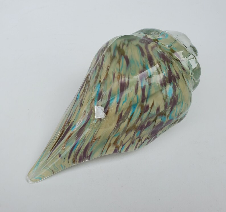Hand Blown Art Glass Conch Shell White and Blue Confetti - Etsy