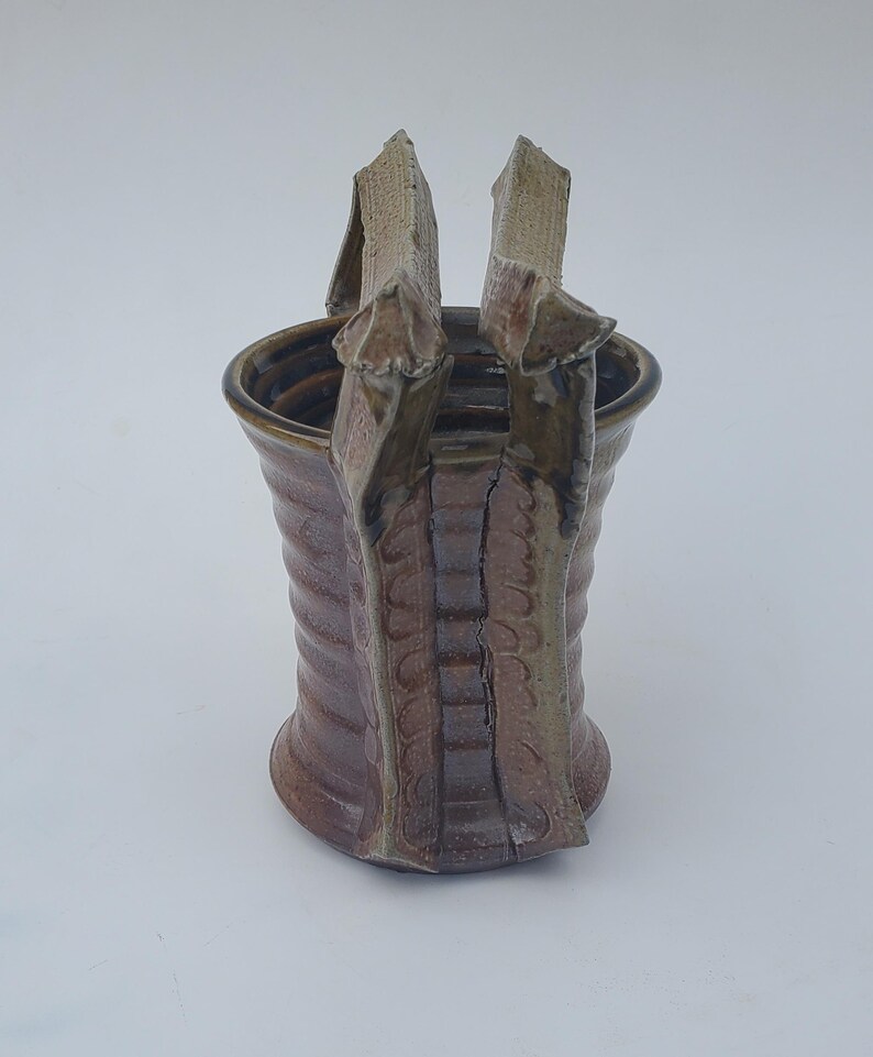 Studio Pottery Double Handled Vase - Wood Fired Glaze - Signed ...