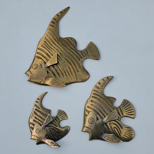 Brass Angel Fish Wall Art Sculpture Trio - Nautical Design - Mid ...