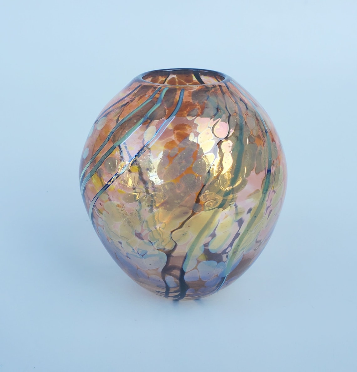 Tim Lazer California Art Glass Vase - Iridescent Gold Oil Spot Vase ...