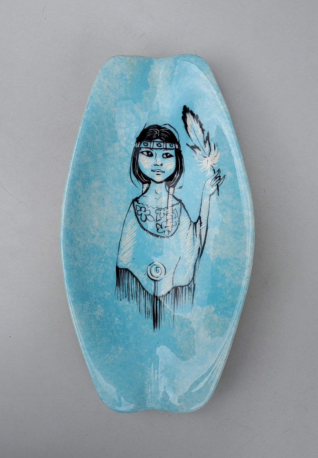 Rena Paradis Hand Decorated Indian Girl Holding Feather Studio Pottery ...