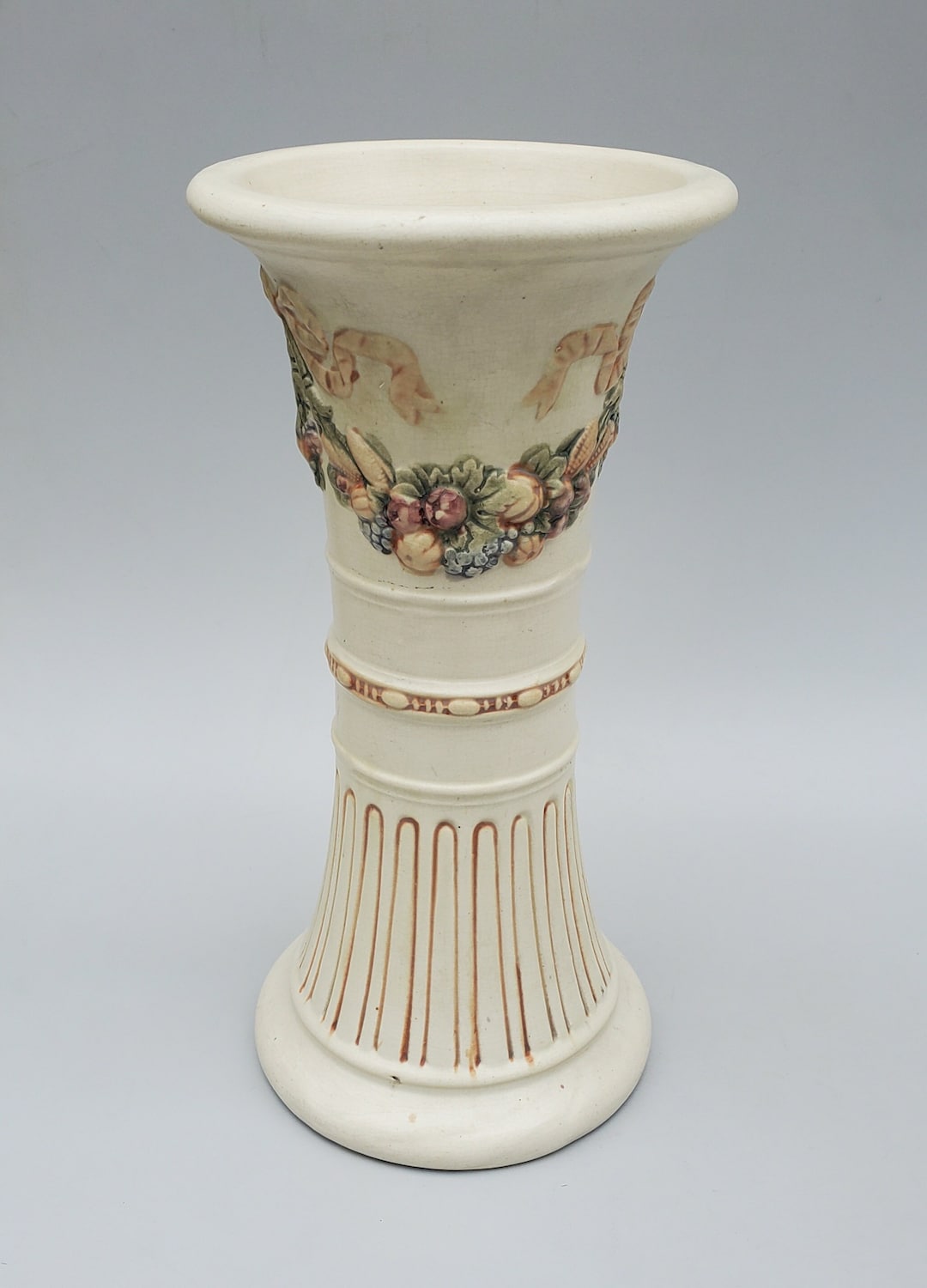 Weller Art Pottery Roma Pattern Tall Vase - Colorful Fruit Garland ...