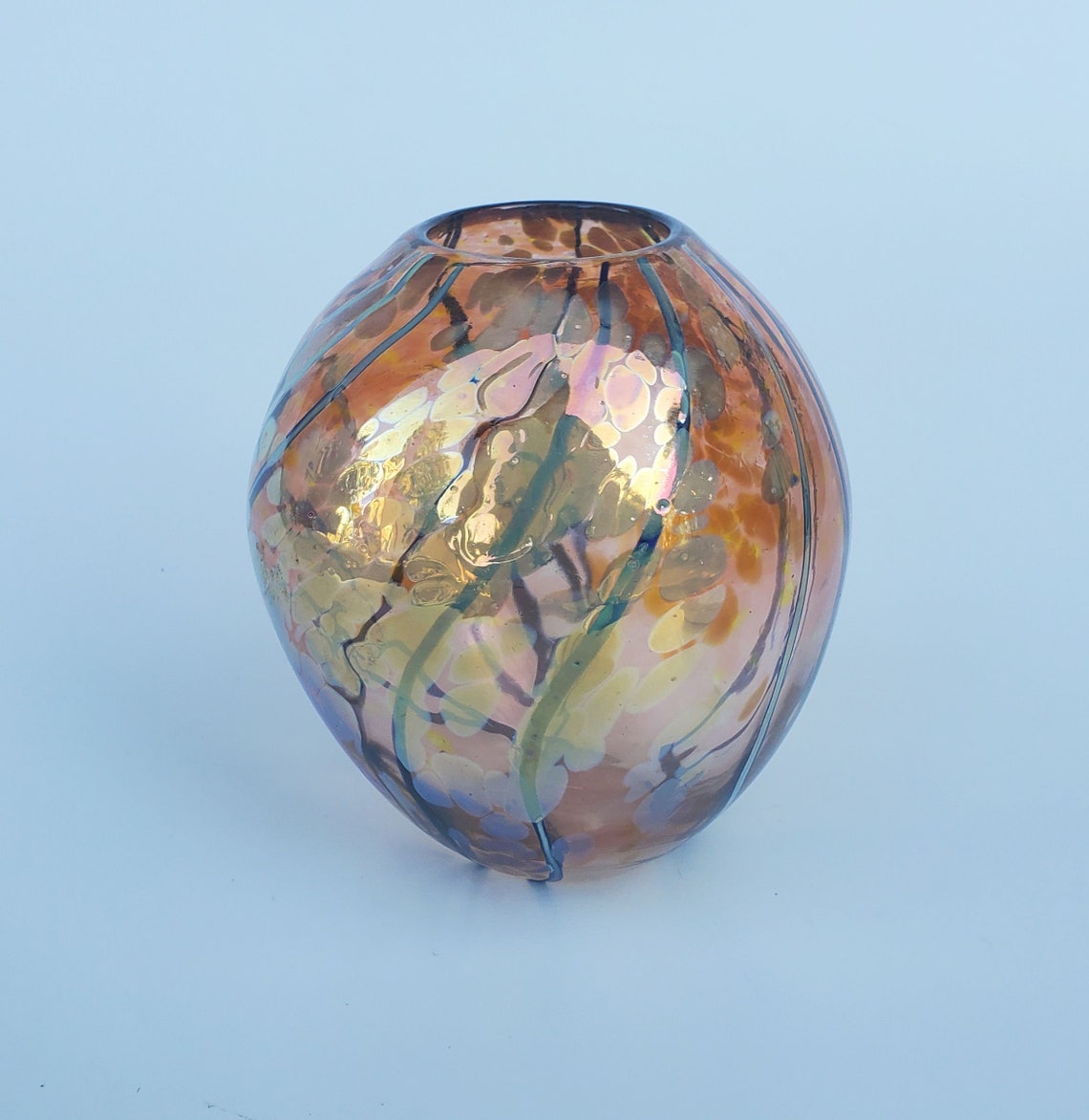 Tim Lazer California Art Glass Vase - Iridescent Gold Oil Spot Vase ...