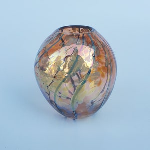 Tim Lazer California Art Glass Vase - Iridescent Gold Oil Spot Vase ...