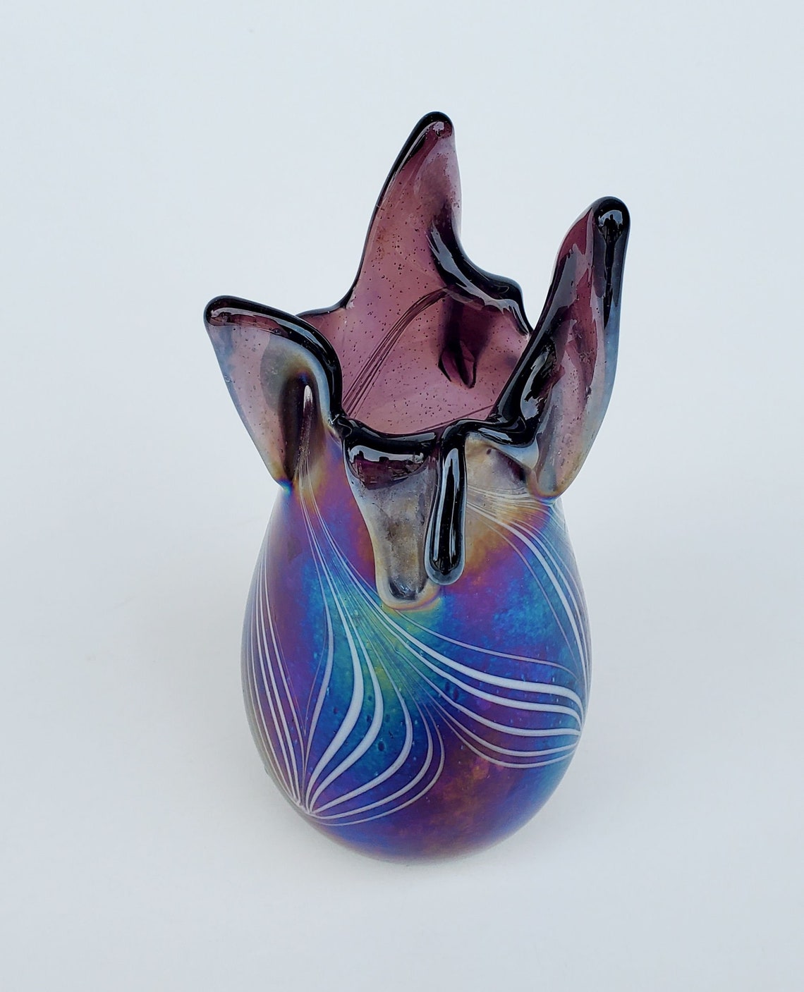 Joe Piasecki Art Glass Sculpture Vase Iridescent Purple | Etsy