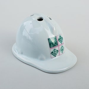 Desk Top Novelty Porcelain Construction Hard Hat Pencil Holder 4 Holes ...
