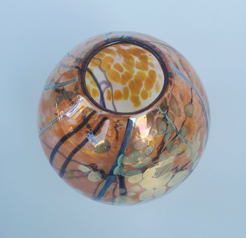 Tim Lazer California Art Glass Vase - Iridescent Gold Oil Spot Vase ...