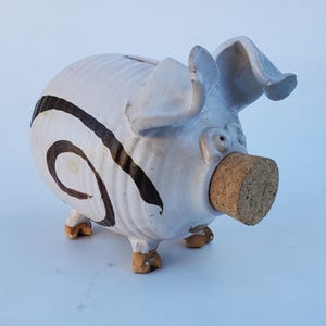 Decorated Studio Pottery Piggy Bank - Curly Hand Formed Ears and Tail ...