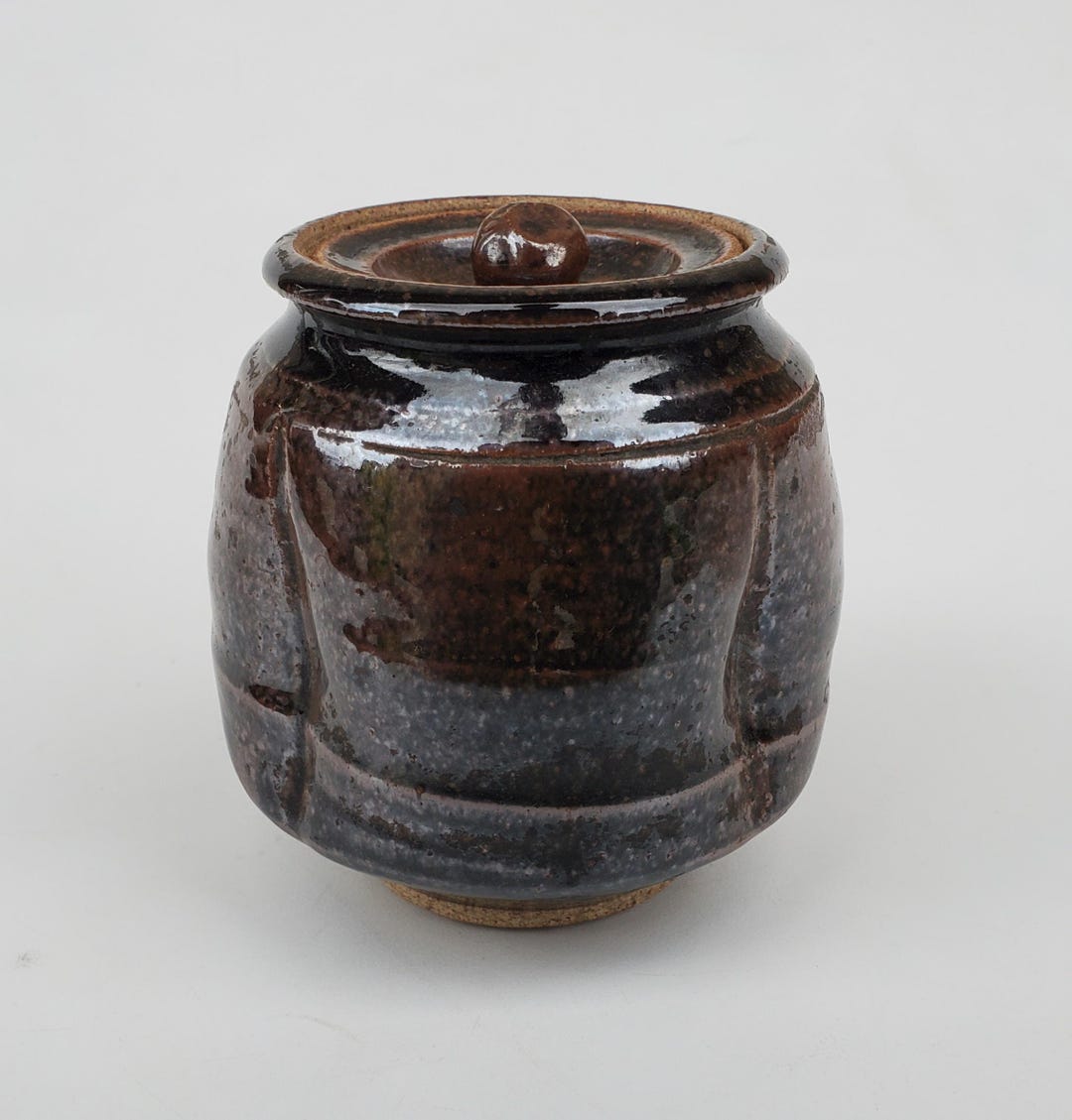 David Shaner Studio Pottery Covered Pottery Vase - Tenmoku Brown Glaze ...