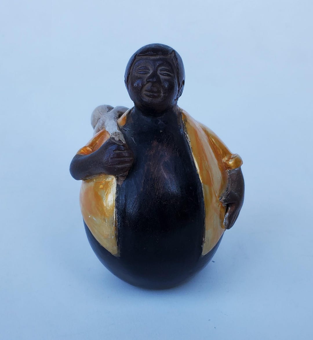 Peruvian Chulucanas Carved Figure Carrying Gourd - Signed Ramon - Peru ...