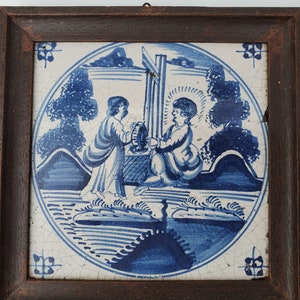 Early Framed Dutch Tile Biblical Scenes - Set of Two Old Tiles - Jesus ...