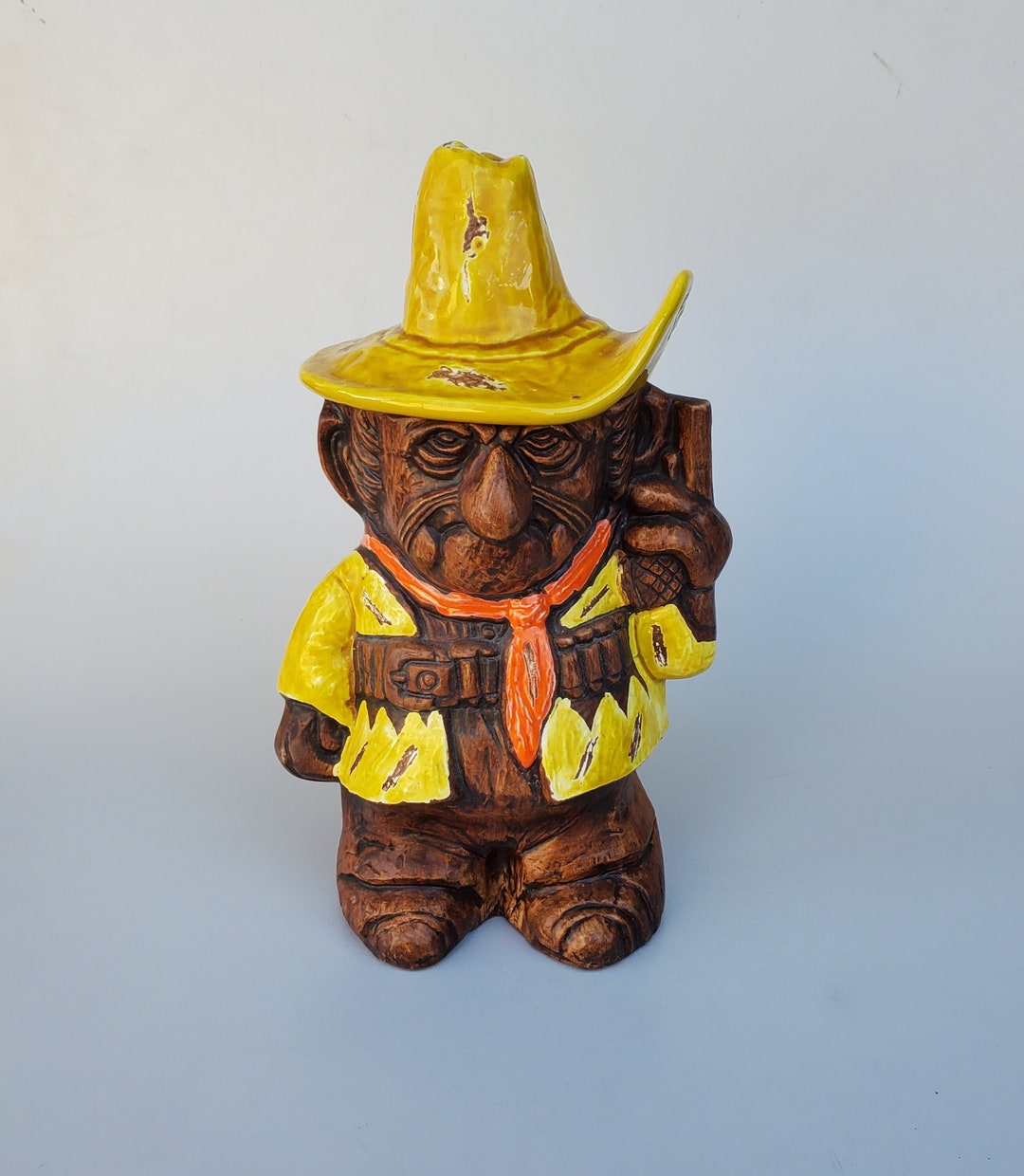 Treasure Craft Outlaw Cowboy Cookie Jar - Yellow Hat and Vest - Orange ...