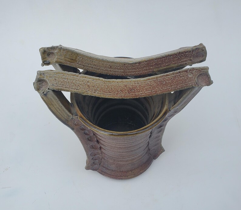 Studio Pottery Double Handled Vase - Wood Fired Glaze - Signed ...