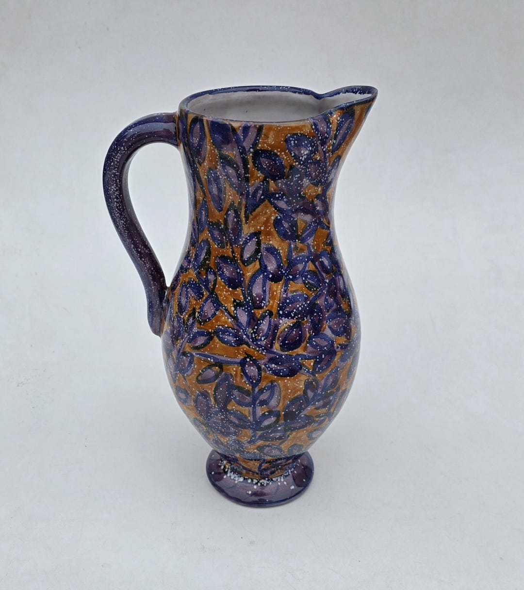 Terry Siebert Spanish Style Majolica Pottery Pitcher - Purple Floral ...