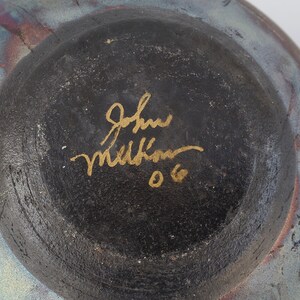 John Melkonian Raku Fired Art Pottery Vase Hand Carved Triangular ...