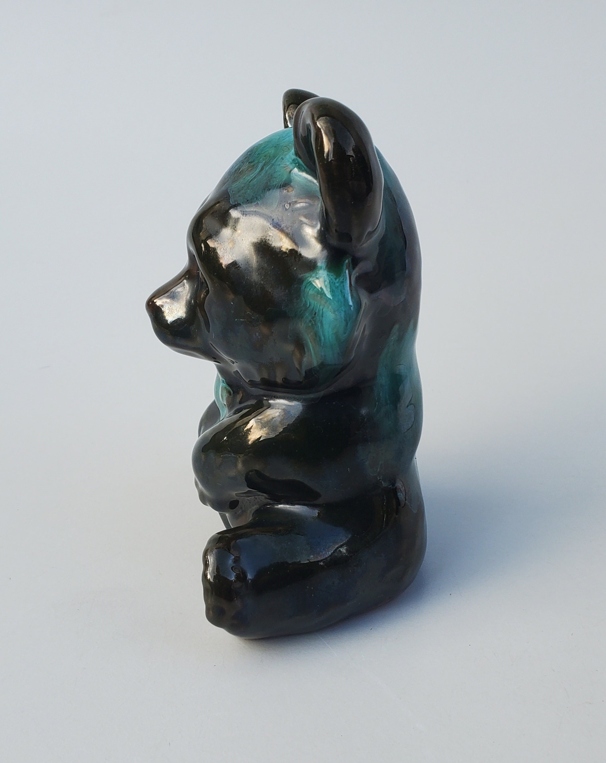 Blue Mountain Pottery Seated Bear Sculpture - Green Drip Glaze Over ...