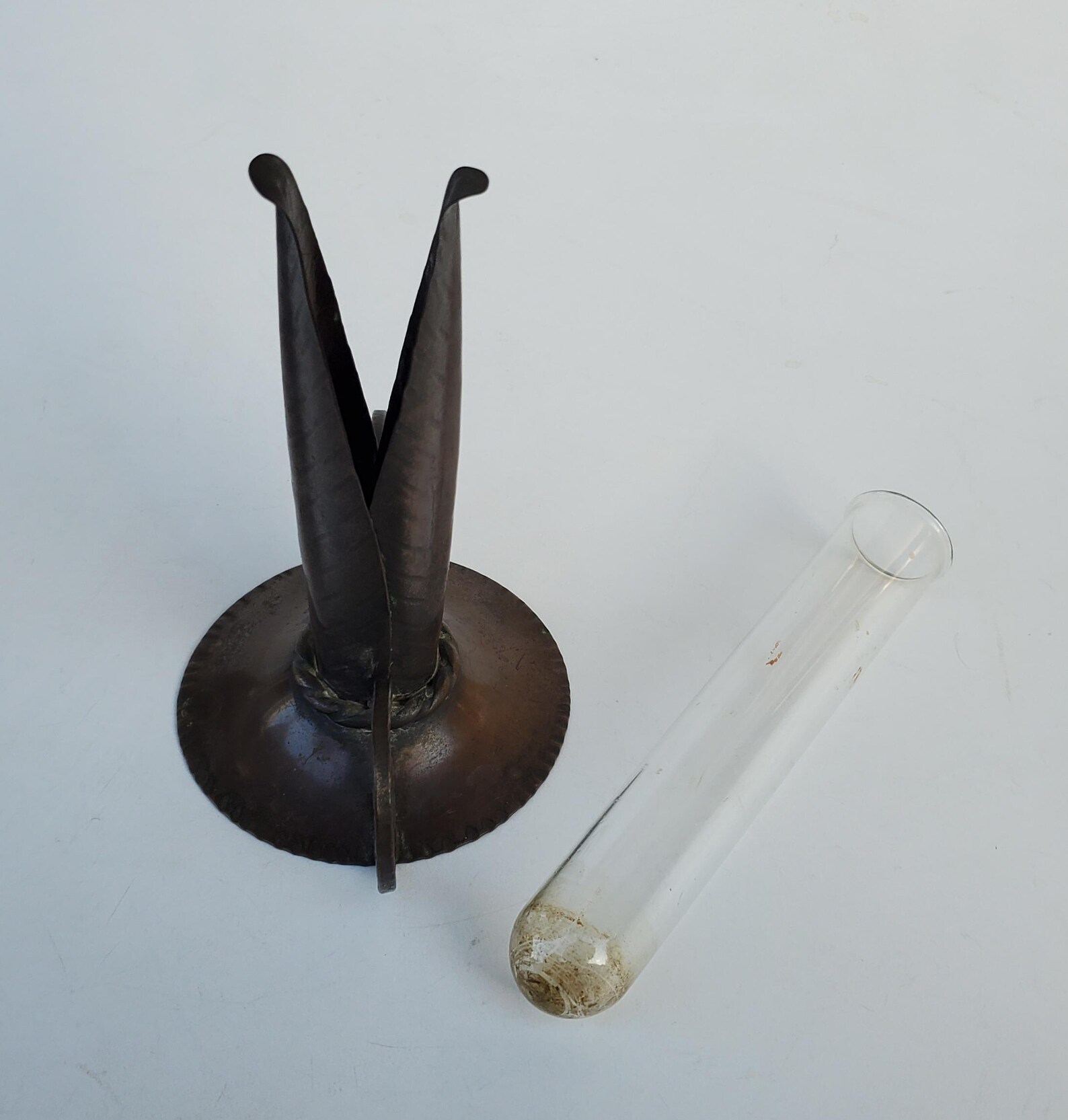 Craftsman Studios Hammered Copper Long Leaf Handled Flower Vase - Old ...