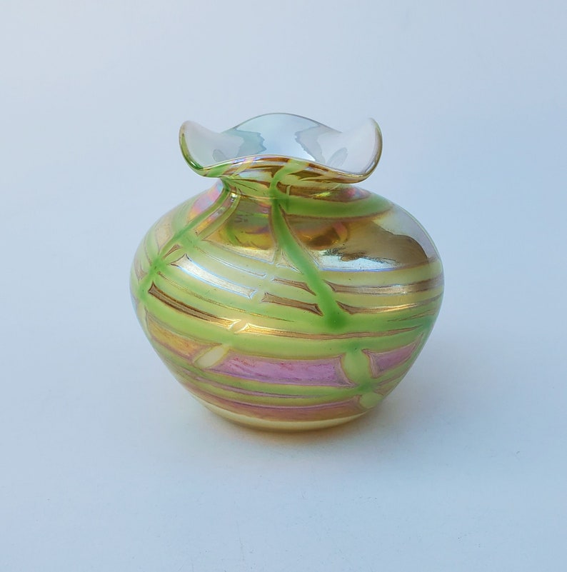 Stephen Fellerman Studio Art Glass Vase Iridescent Gold With | Etsy