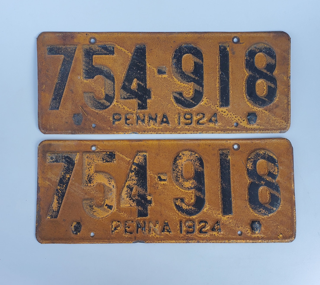 1924 Pennsylvania Antique License Plate Matching Set of 2 - Original ...