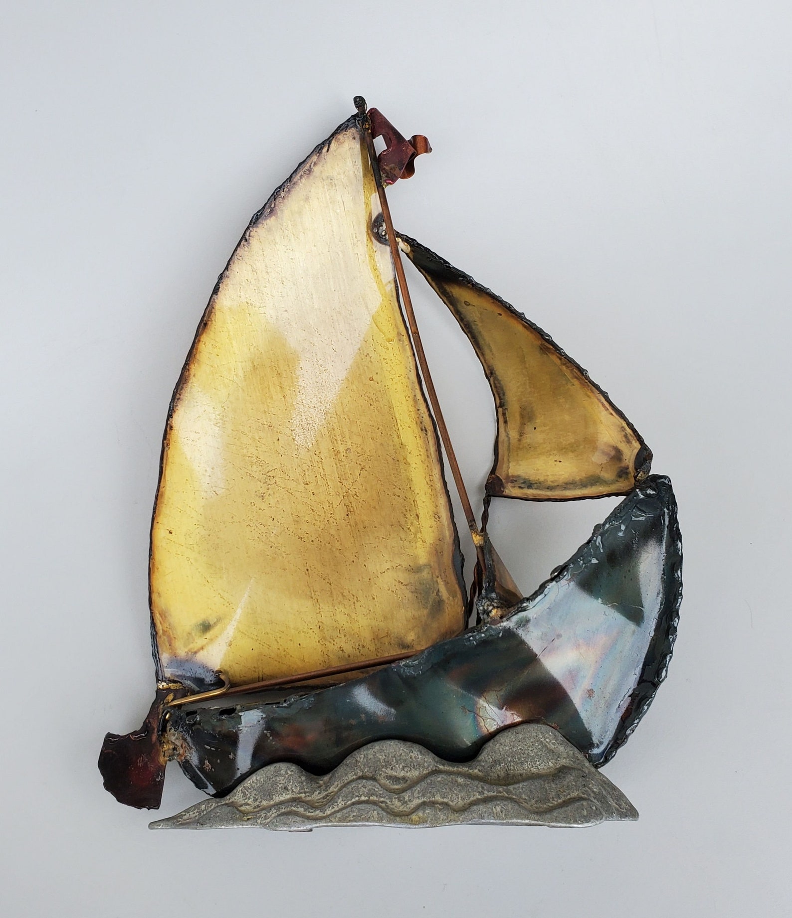 Mid Century Era Metal Sail Boat Sculpture - Torch Cut - Big Wind Sails ...