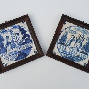 Early Framed Dutch Tile Biblical Scenes - Set of Two Old Tiles - Jesus ...