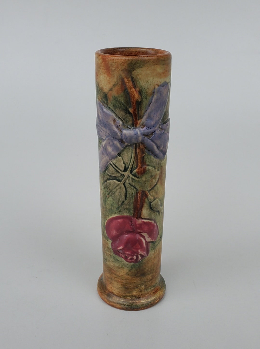 Weller Art Pottery Flemish Woodcraft Cylinder Vase - Purple Bow Tie ...