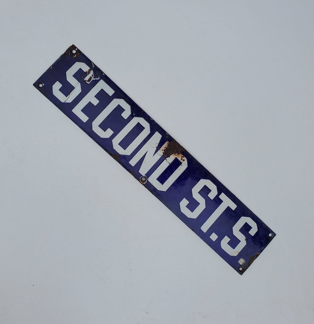 Antique Porcelain Second Street South Sign - Blue With White Letters ...