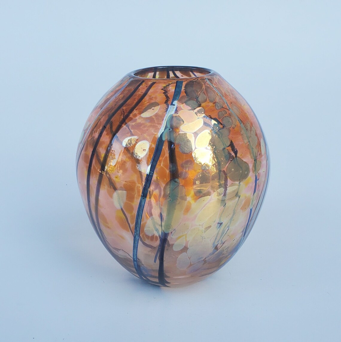 Tim Lazer California Art Glass Vase - Iridescent Gold Oil Spot Vase ...
