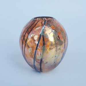 Tim Lazer California Art Glass Vase - Iridescent Gold Oil Spot Vase ...